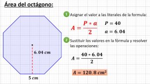 Área y perímetro de un octágono regular explicados