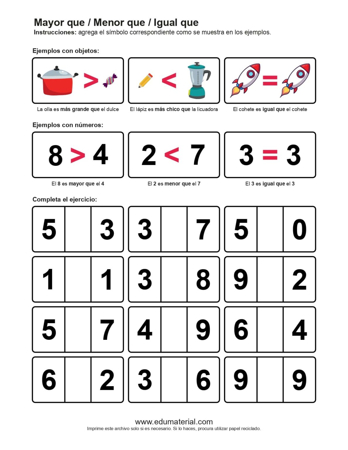 Ejercicios Interactivos: Mayor o Menor con Símbolos