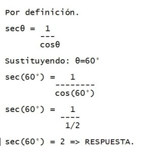Fórmula de secante: Calcula la secante de 60 grados
